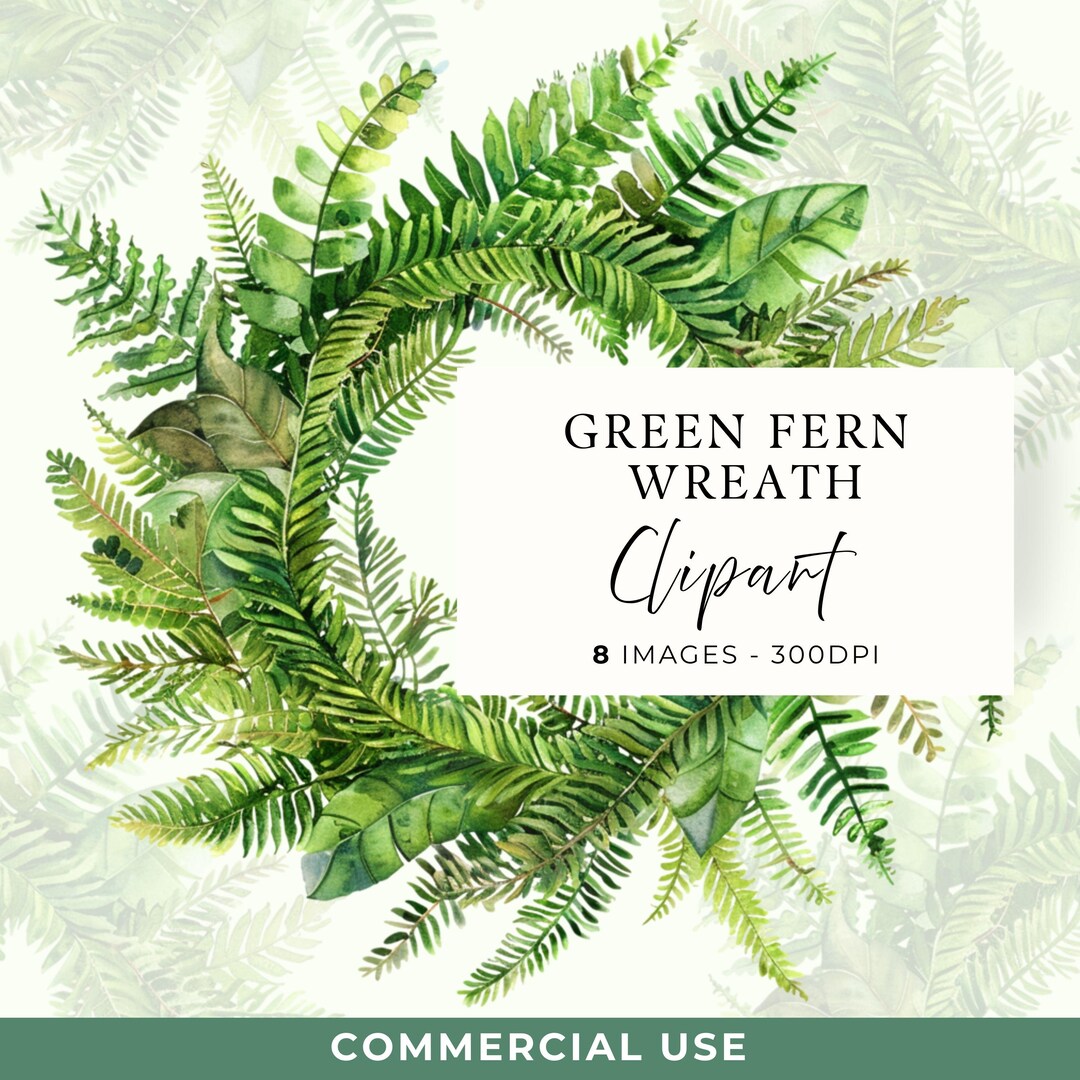 Grüner Farn Kranz Clipart, Aquarell Botanische Blätter PNG, 8 ...