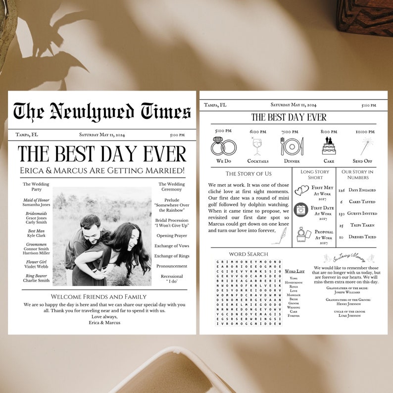 Editable Newspaper Wedding Program Template – DIY Wedding Ceremony ...