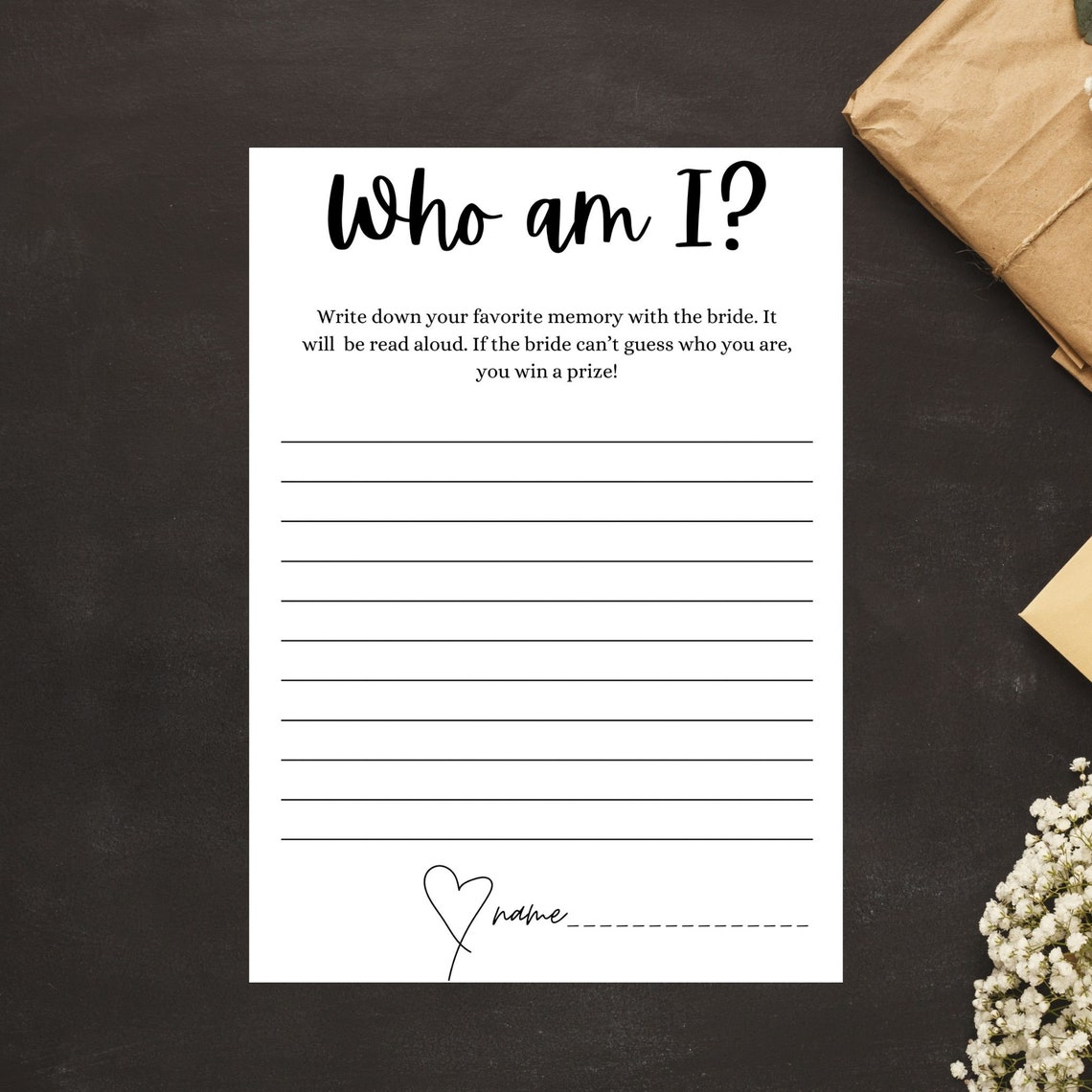 Who Am I Bridal Shower Game, Bridal Shower Games, Guess the Guest Game ...