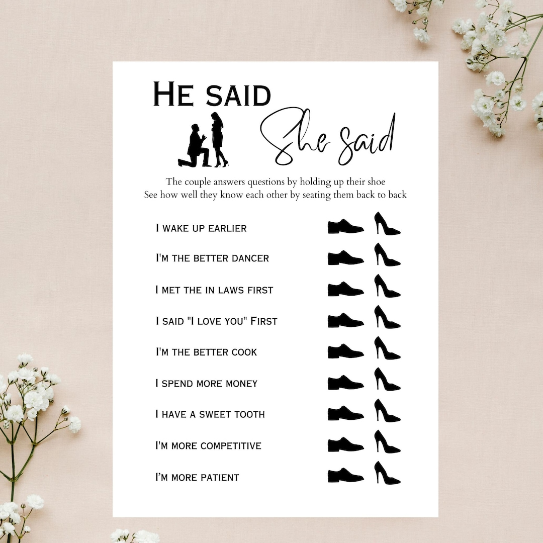 He Said She Said Bridal Shower Game – Wedding Party Printable PDF – Fun ...