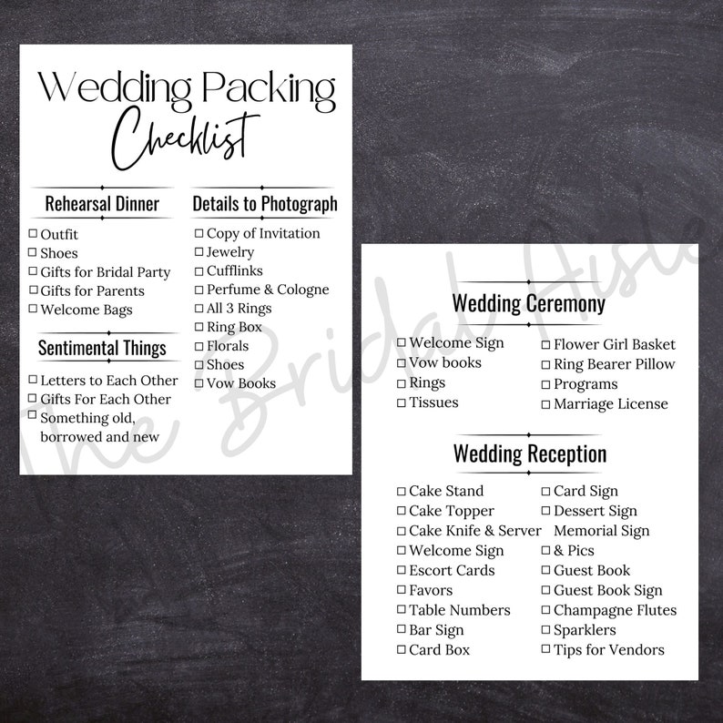 Wedding Packing Checklist, Printable Wedding Checklist, Wedding ...