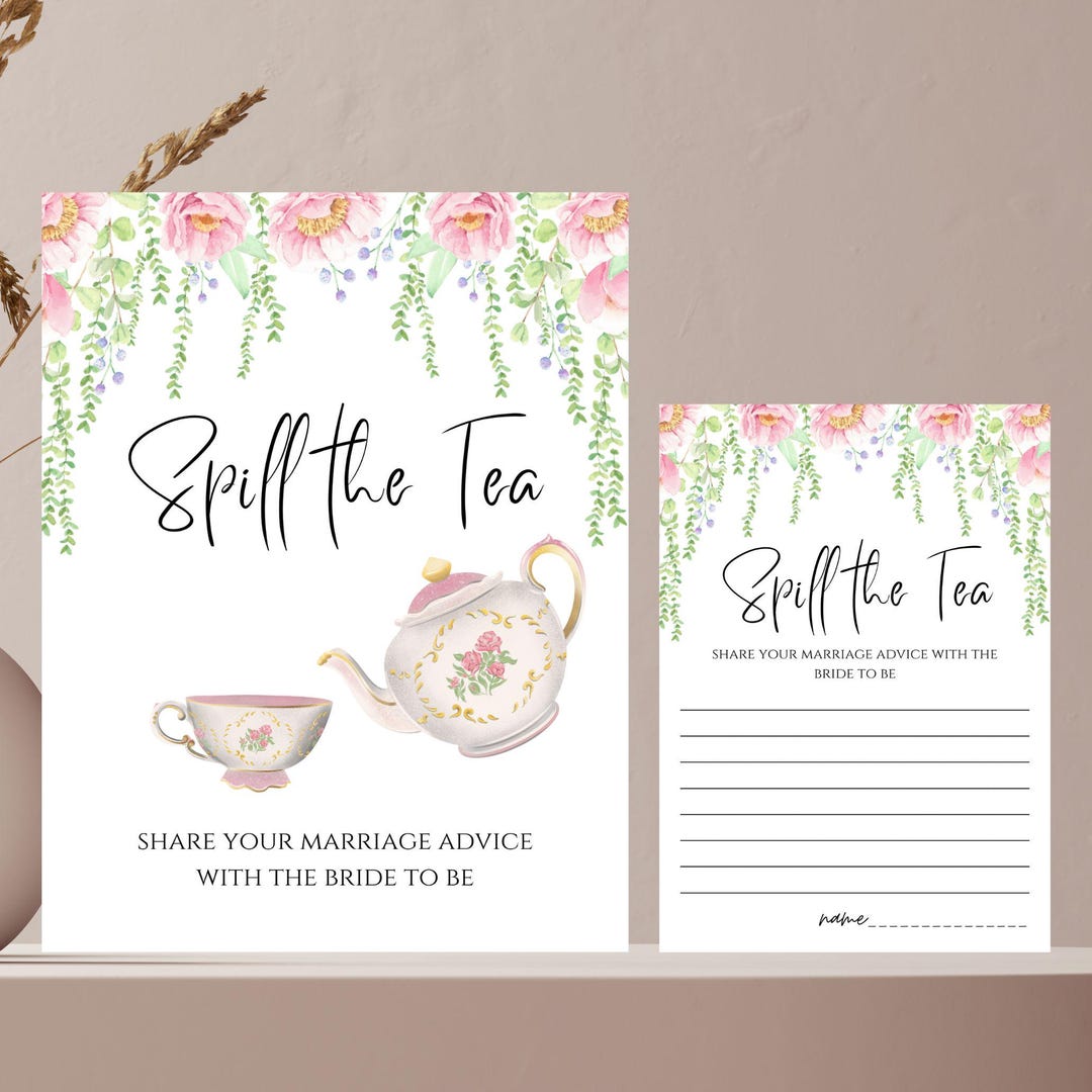 Spill the Tea Bridal Shower Game: Advice Cards & Sign (digital Download ...