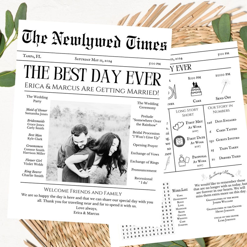 Editable Newspaper Wedding Program Template – DIY Wedding Ceremony ...