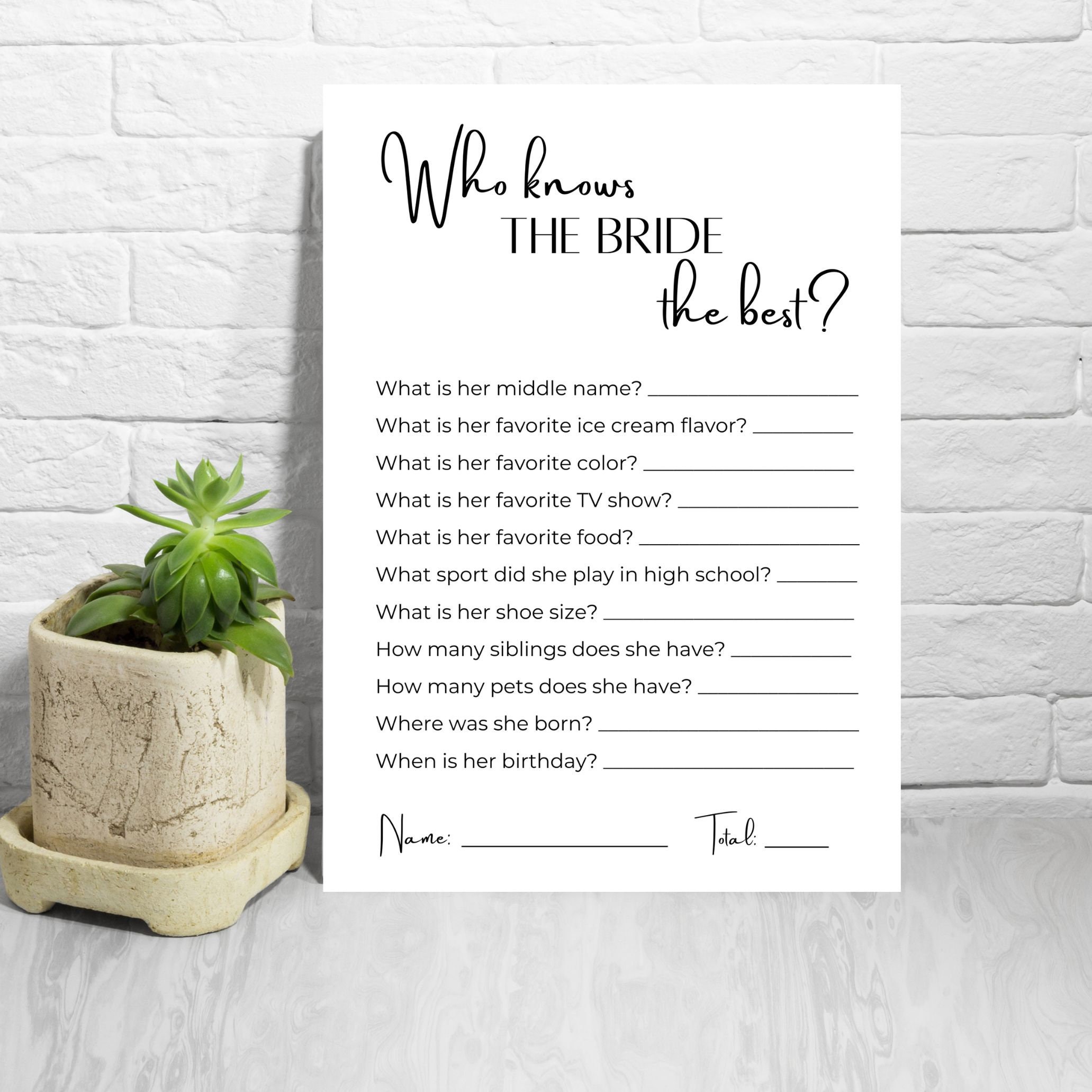 Who Knows the Bride Best Game, Bridal Shower Game, Who Knows the Bride ...