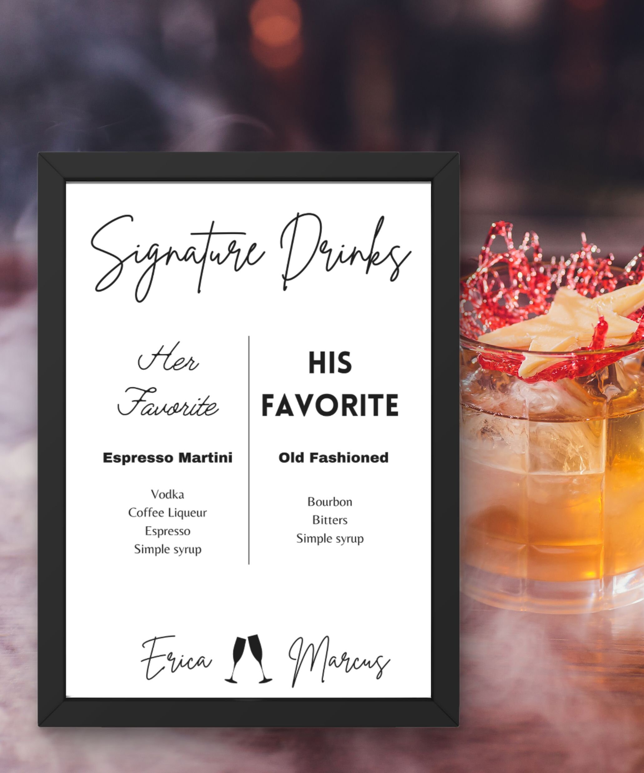 Signature Drinks Sign, Wedding Reception Bar Sign, 5x7 Editable ...