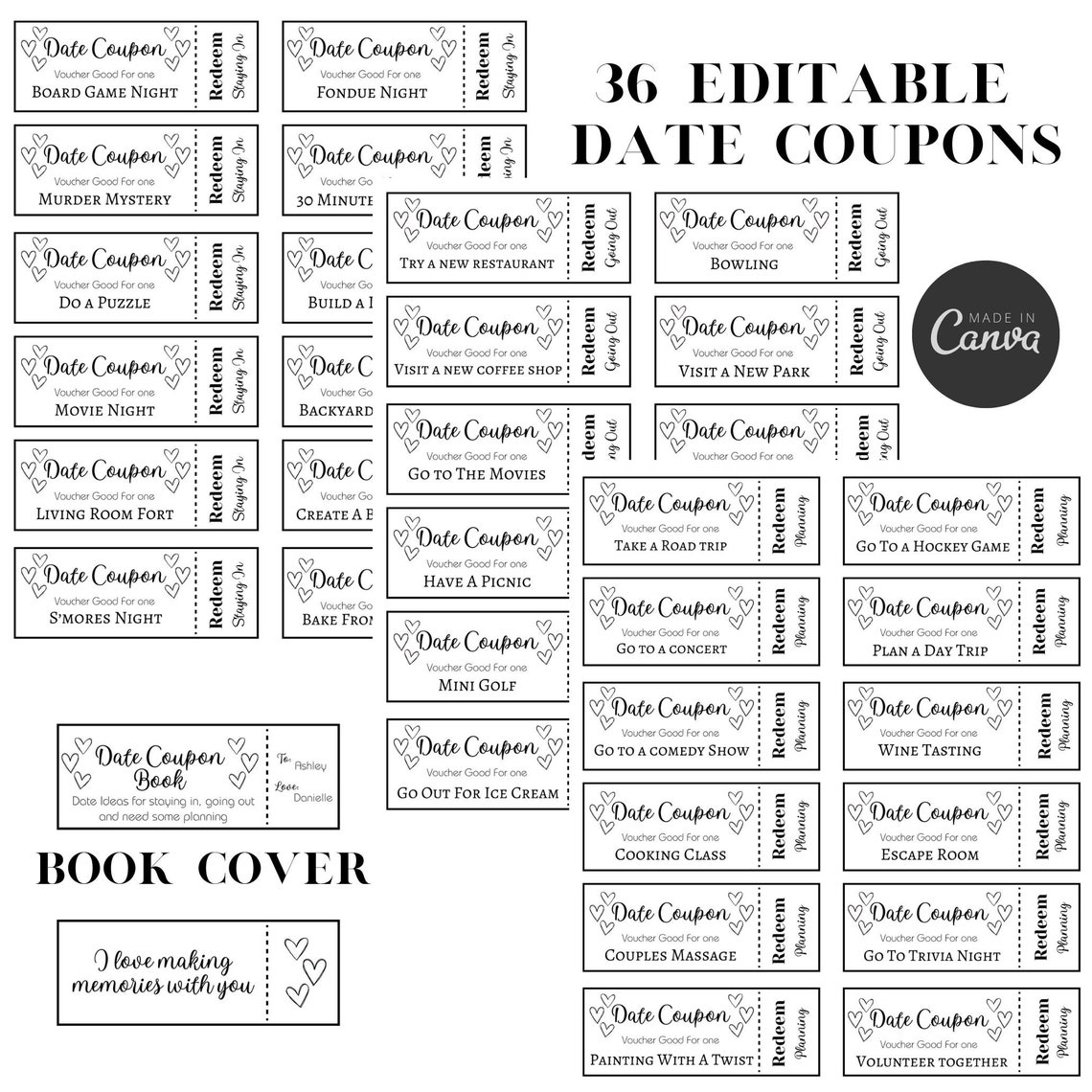 Date Night Coupons: 36 Editable and Printable Date Ideas (instant ...