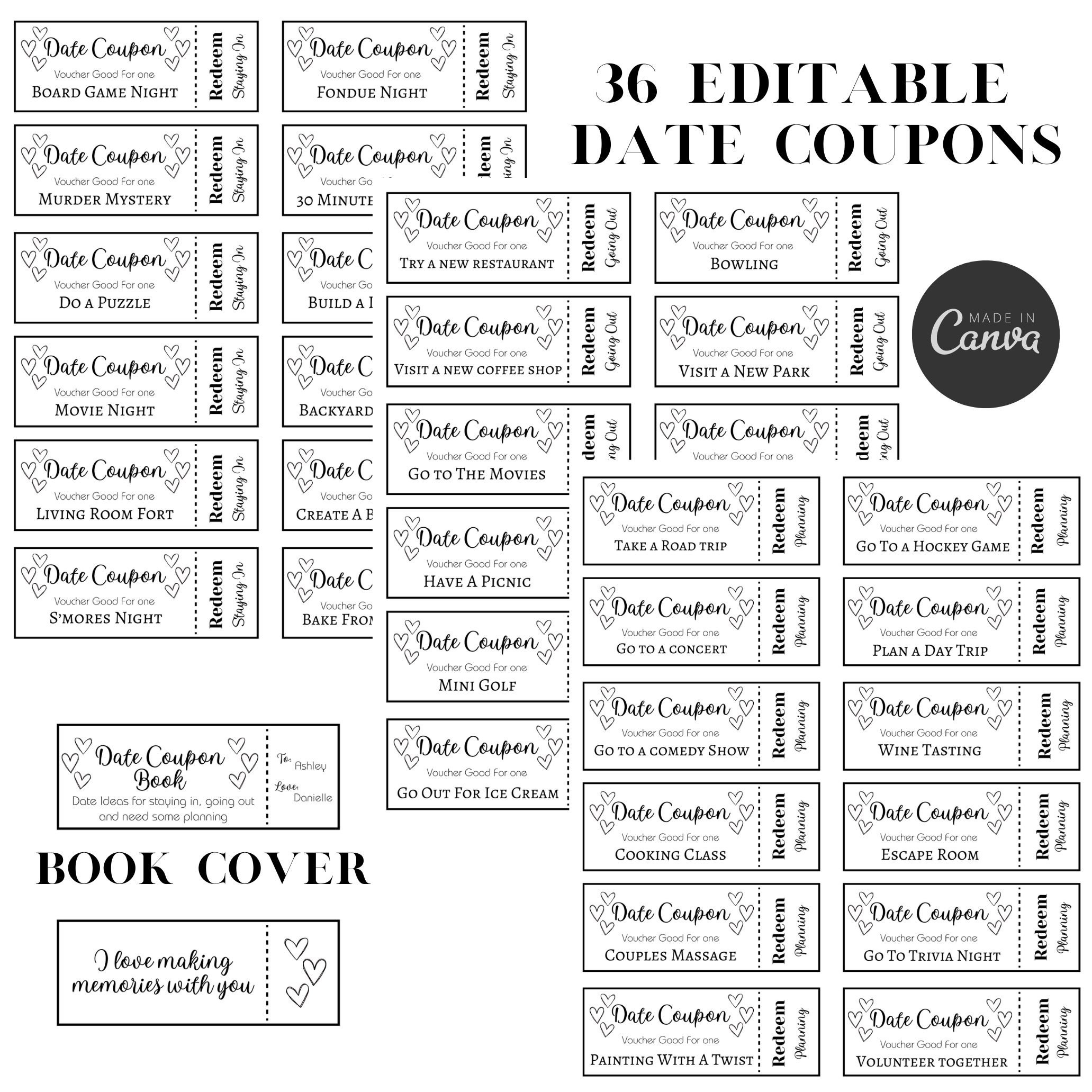 Date Night Coupons: 36 Editable and Printable Date Ideas (instant ...