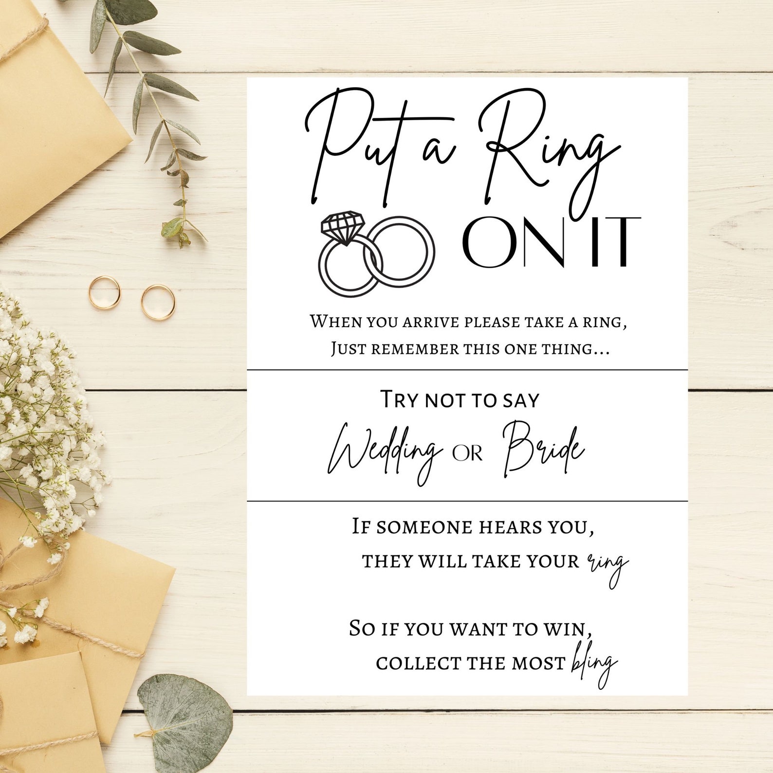 Put a Ring on It Game Sign, Bridal Shower Game, Ring Game, Editable ...