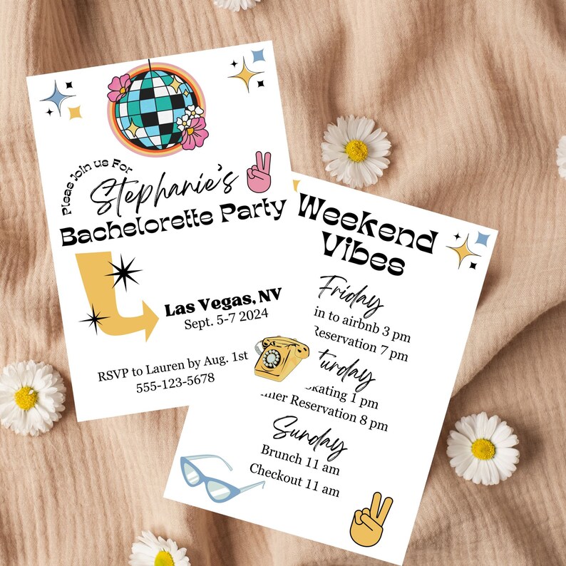 Retro Bachelorette Party Invitation & Itinerary (digital Download) - Etsy