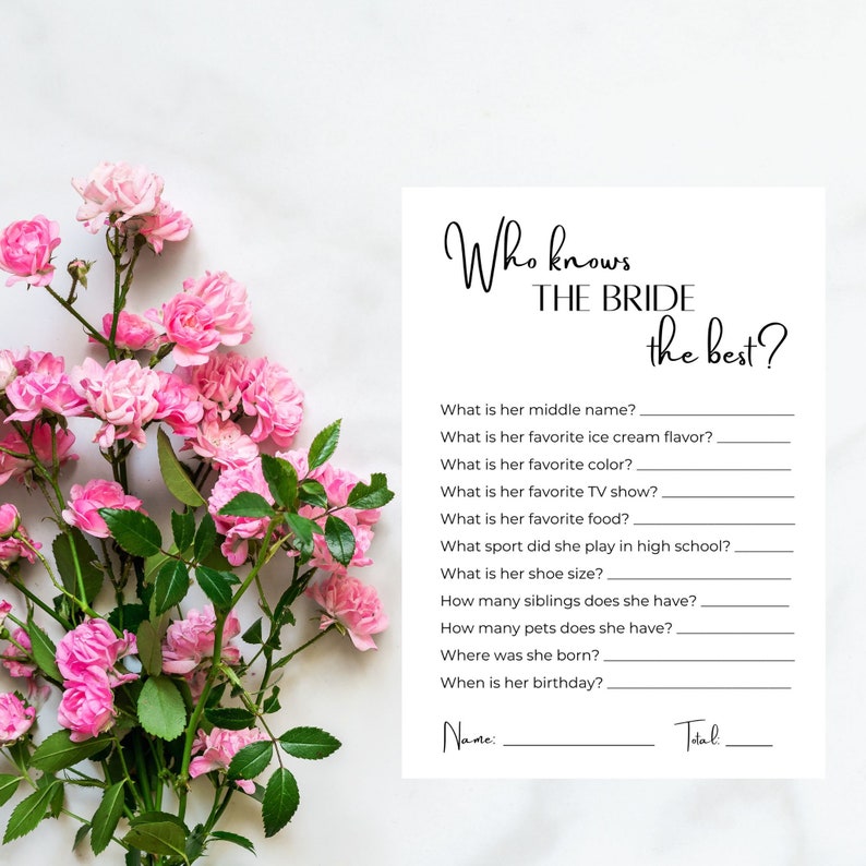 Who Knows the Bride Best Game, Bridal Shower Game, Who Knows the Bride ...