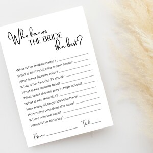 Who Knows the Bride Best Game, Bridal Shower Game, Who Knows the Bride ...