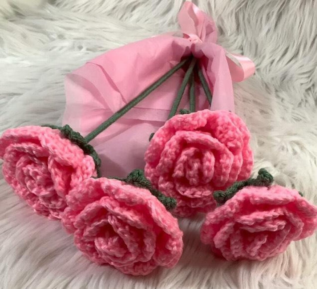 Rose Bouquet 4 Crocheted Roses - Etsy