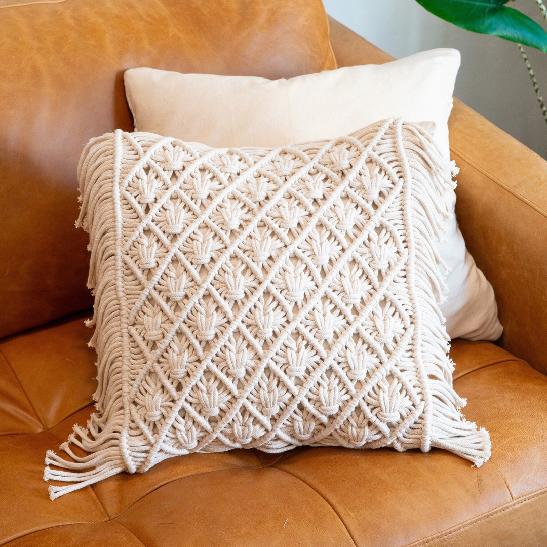 Macrame Pillow Cover Creamy White Handmade Pillow Case Bohemian Style ...