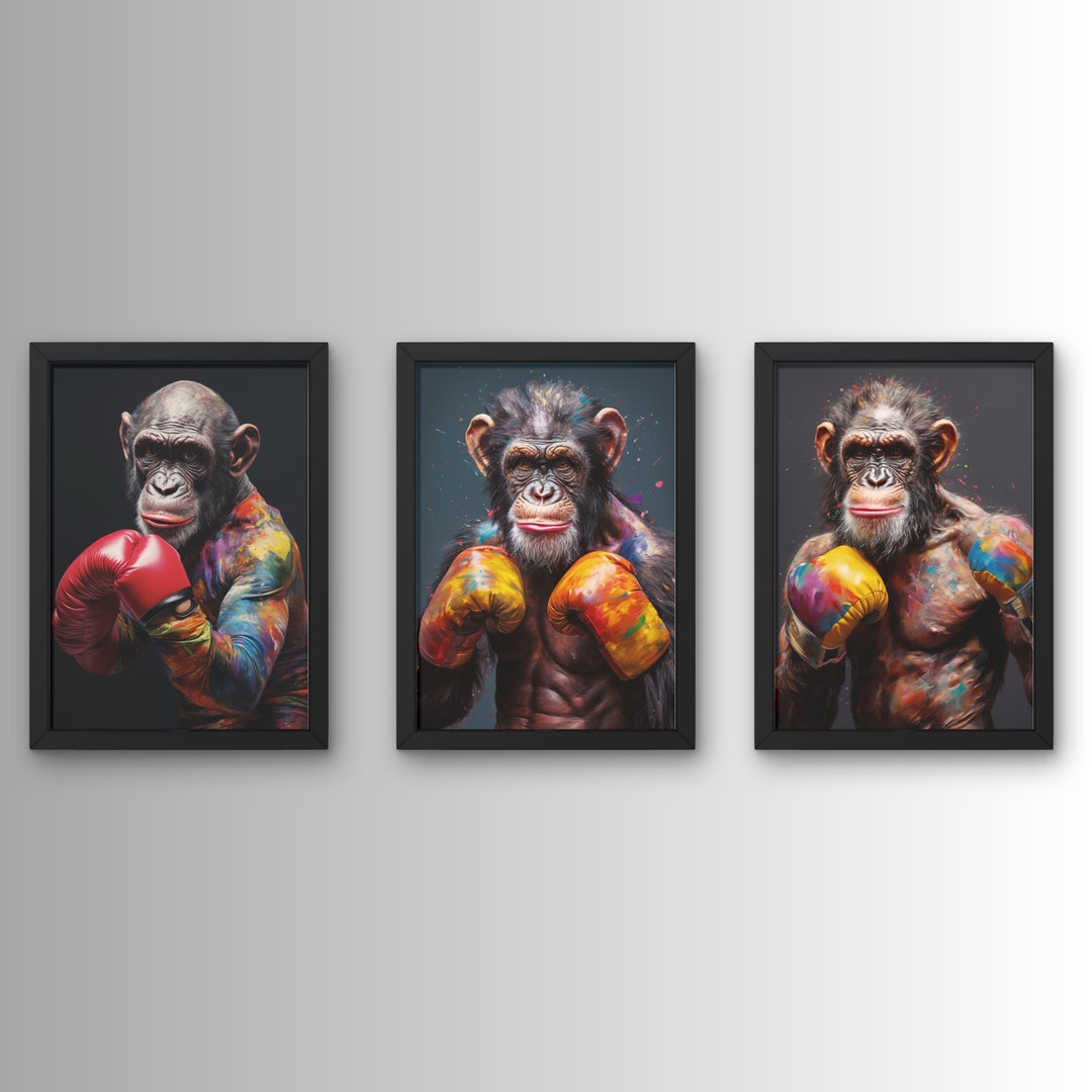 Set of 3 Boxing Champ Chimp Digital Wall Art Digital Gaming - Etsy