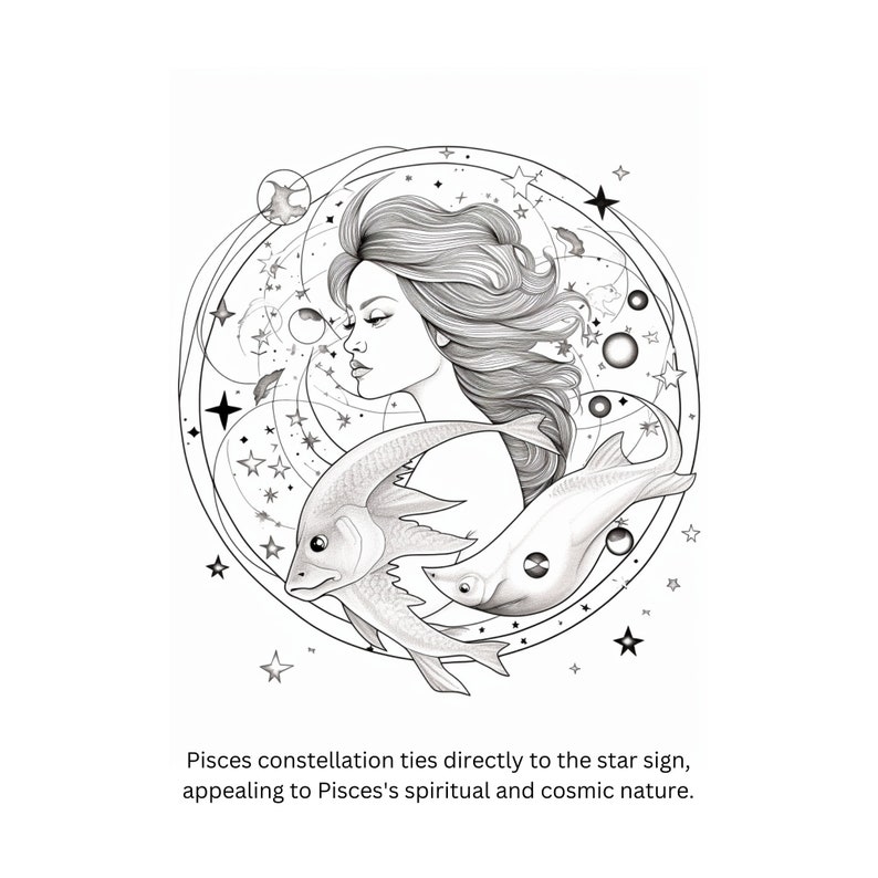 Pisces Zodiac Coloring Book 40 Pages Grayscale Coloring Pages Pisces ...