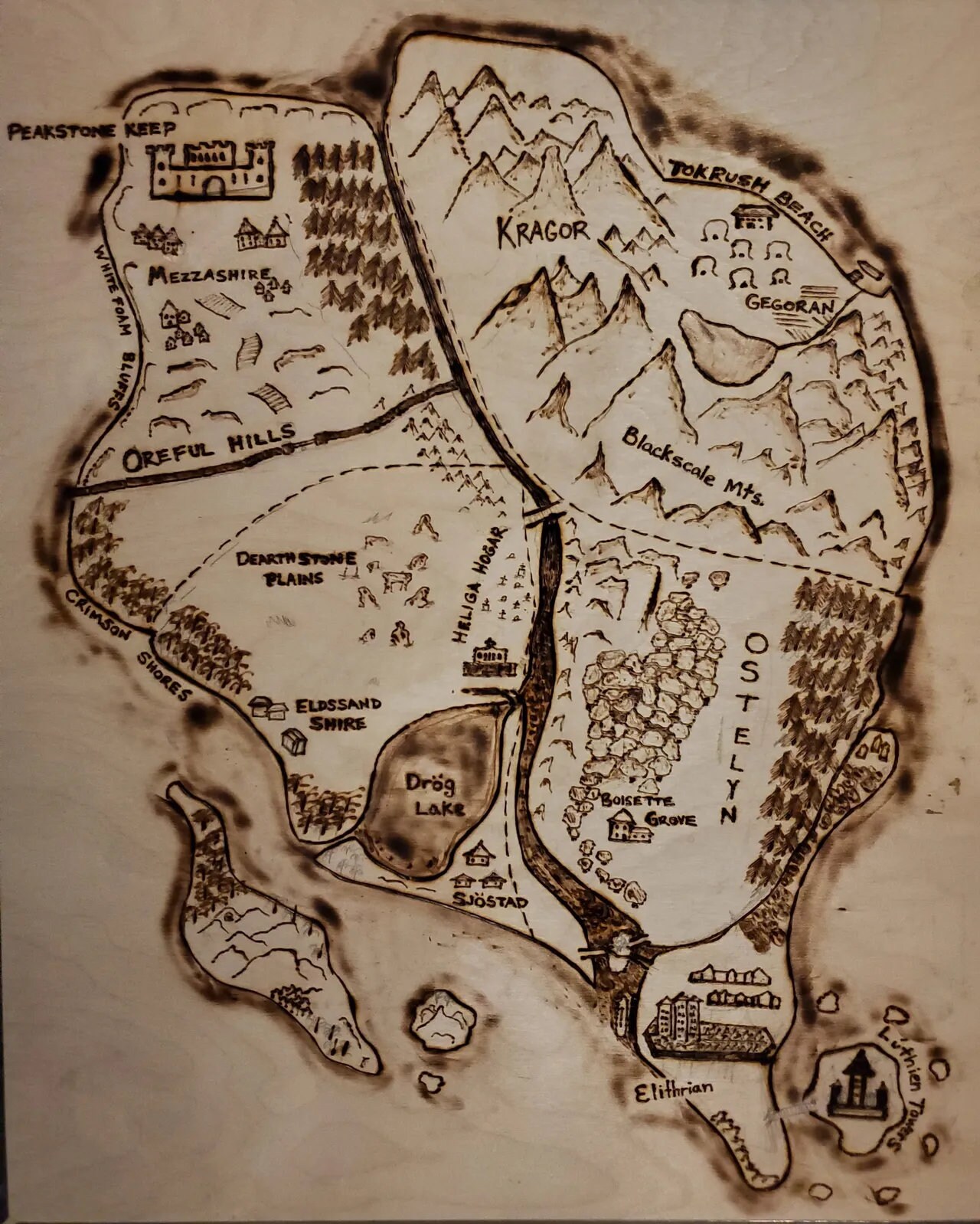 Wood Burned Fantasy Map - Etsy