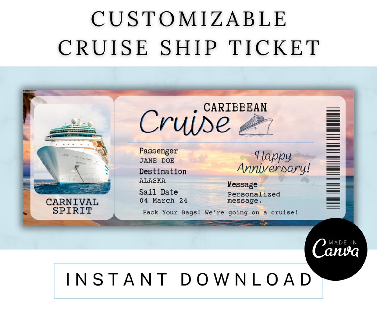 EDITABLE Cruise Ticket Template, Customizable Cruise Boarding Pass ...