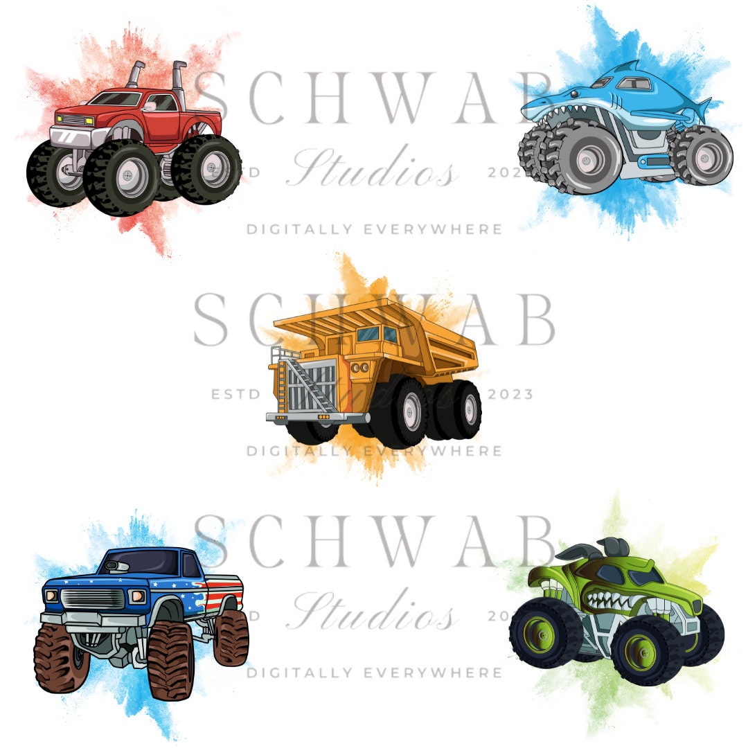 Set of 5 Art Print Monster Trucks Poster Kids Room Nursery Decor ...