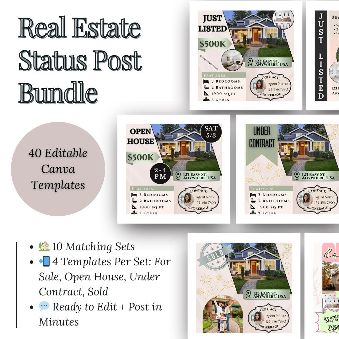 Real Estate Status Post Templates | Canva Editable (digital Download ...