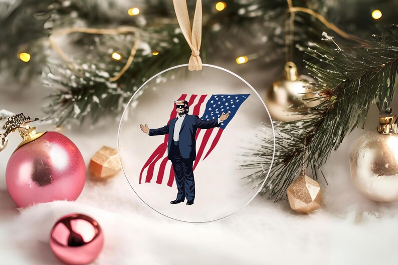 Trump 2026 Acrylic Ornament, Cool Trump Pose Decor, Patriotic USA Flag ...