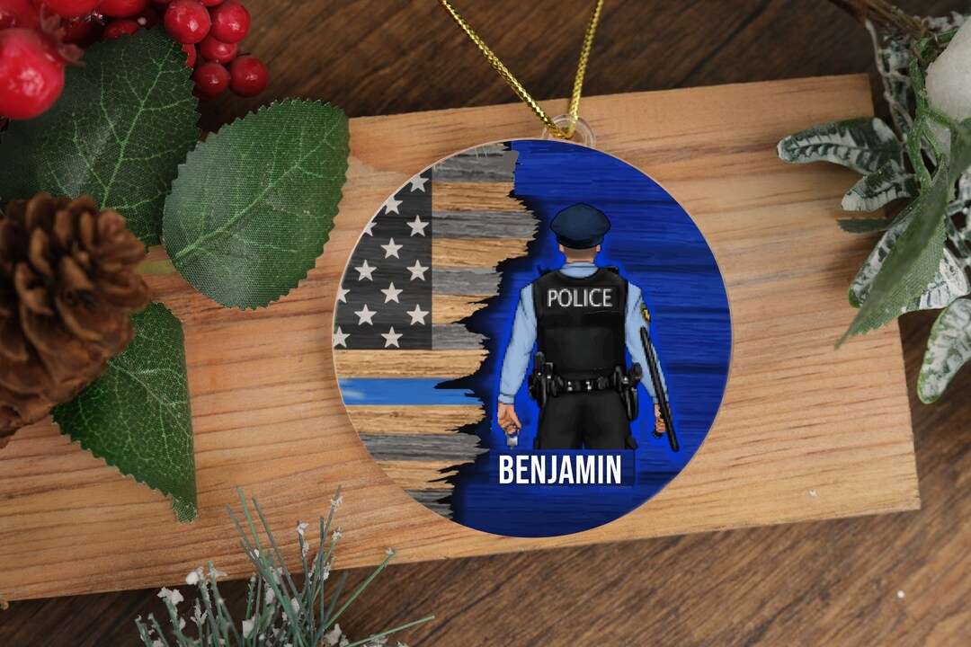Personalized Police Officer Christmas Ornament, Thin Blue Line Keepsake ...