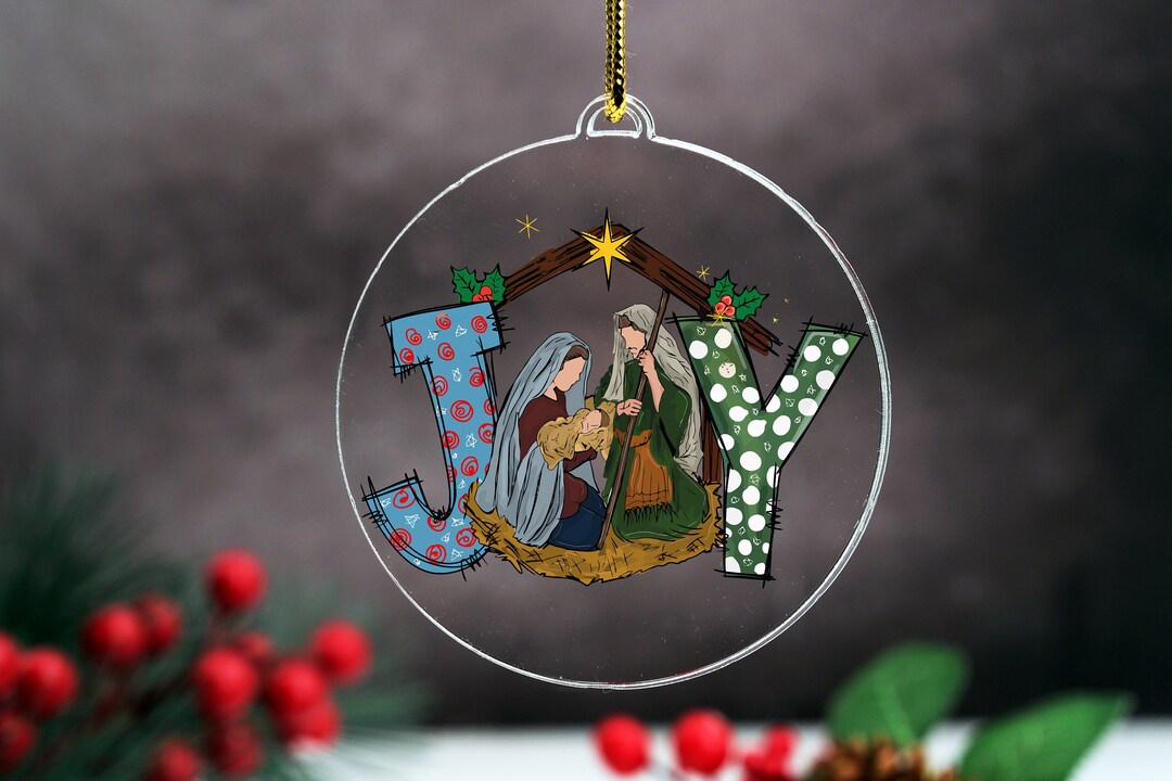 Joy Christmas Ornament, Nativity Star Stable Ornament, Baby Jesus Mary ...