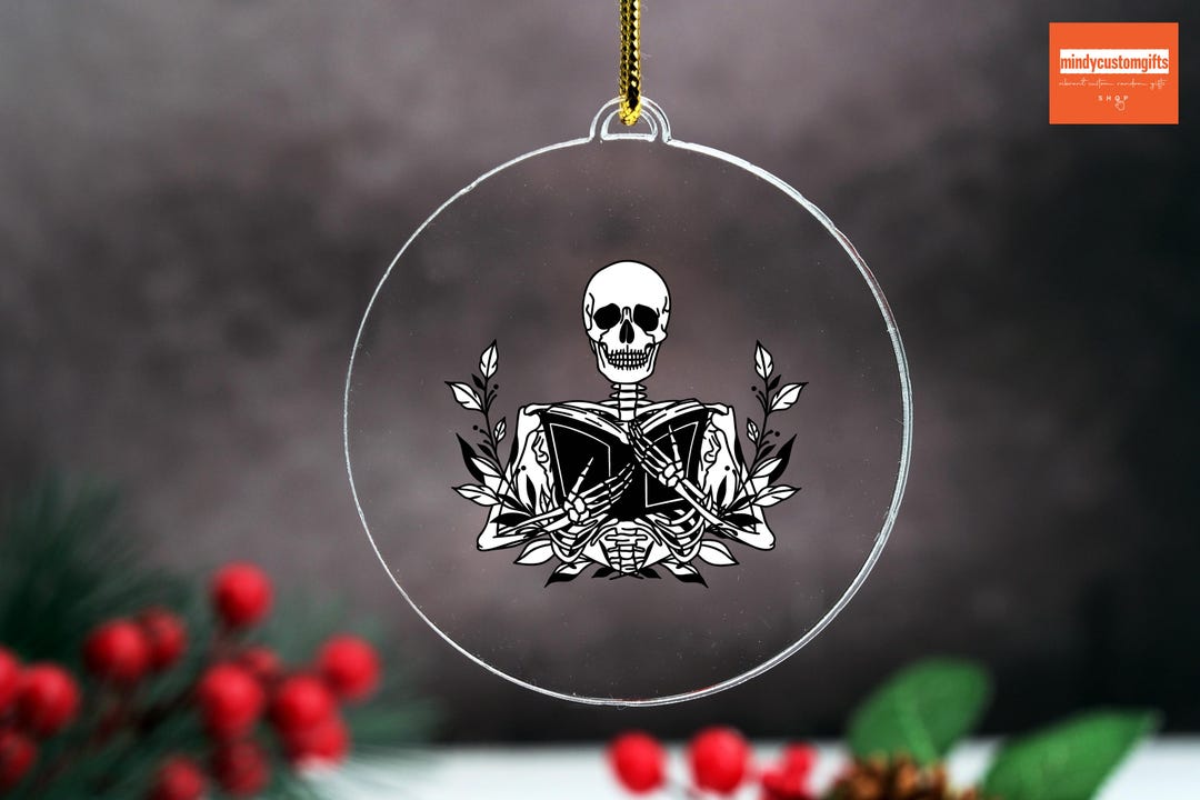 Skeleton Reading Book Christmas Ornament,book Lover Halloween Ornament ...