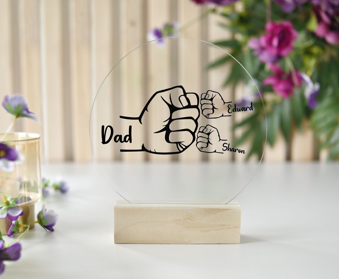 Dad and Kids Fist Bump Sign With Name Acrylic Plaque,father Day Gift ...