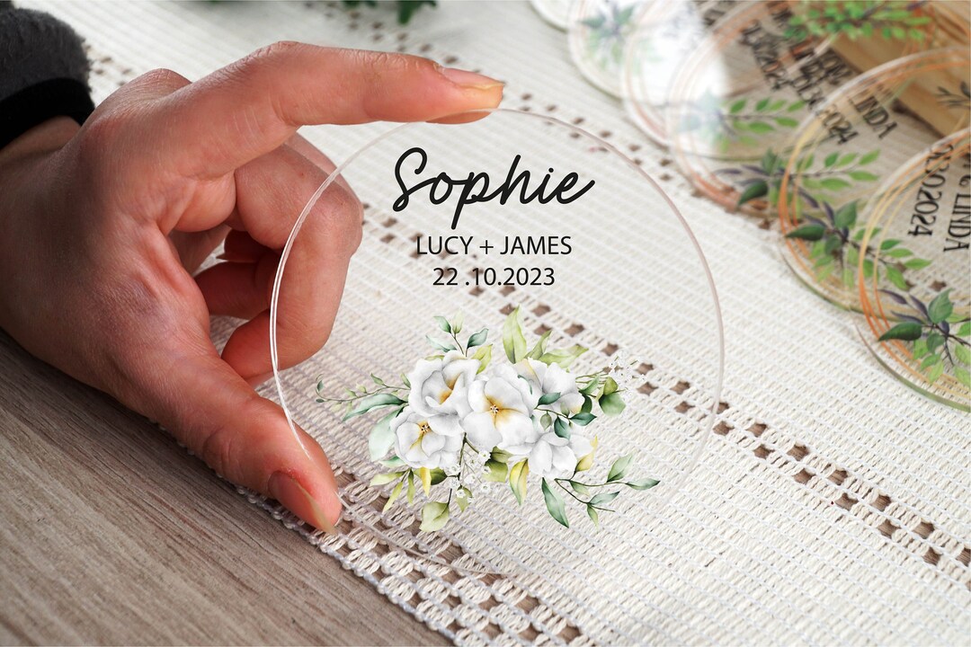 Personalised Round Acrylic Event Coaster,floral Wedding Favors,bridal ...