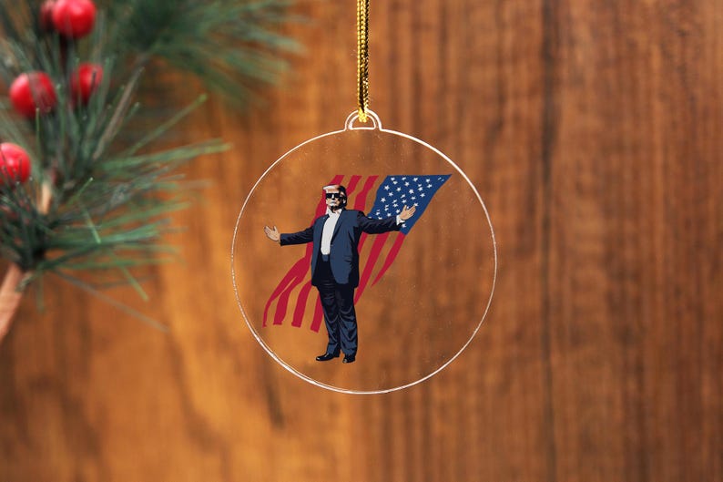 Trump 2026 Acrylic Ornament, Cool Trump Pose Decor, Patriotic USA Flag ...