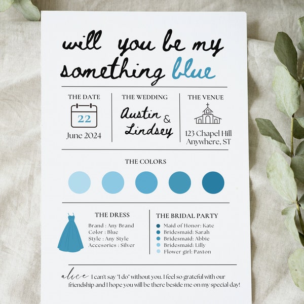 Something Blue Proposal Card Template - Etsy