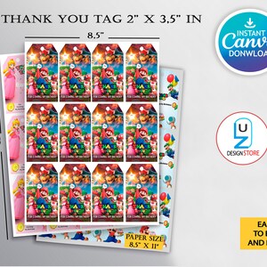 Mario Favor Tags, Super Mario Thank You Tags, Mario Brothers Birthday ...