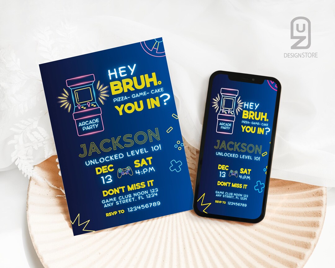 Arcade Birthday Invitation Template, Arcade Invitation, Neon Glow ...
