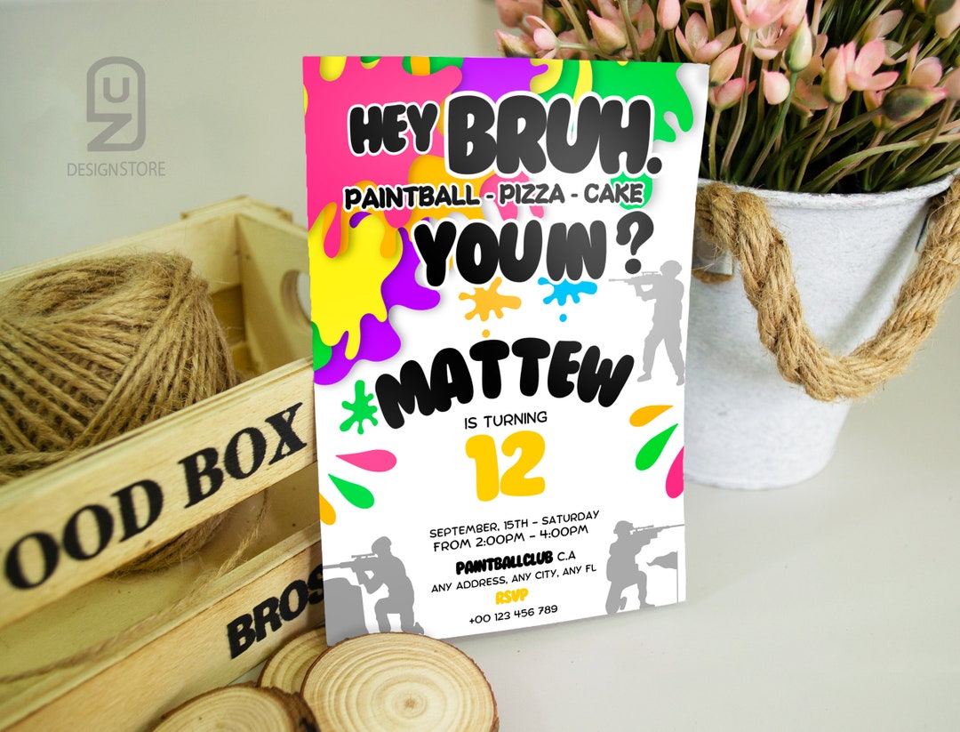 Editable Paintball Birthday Invitation, Paint Ball Party Invite ...