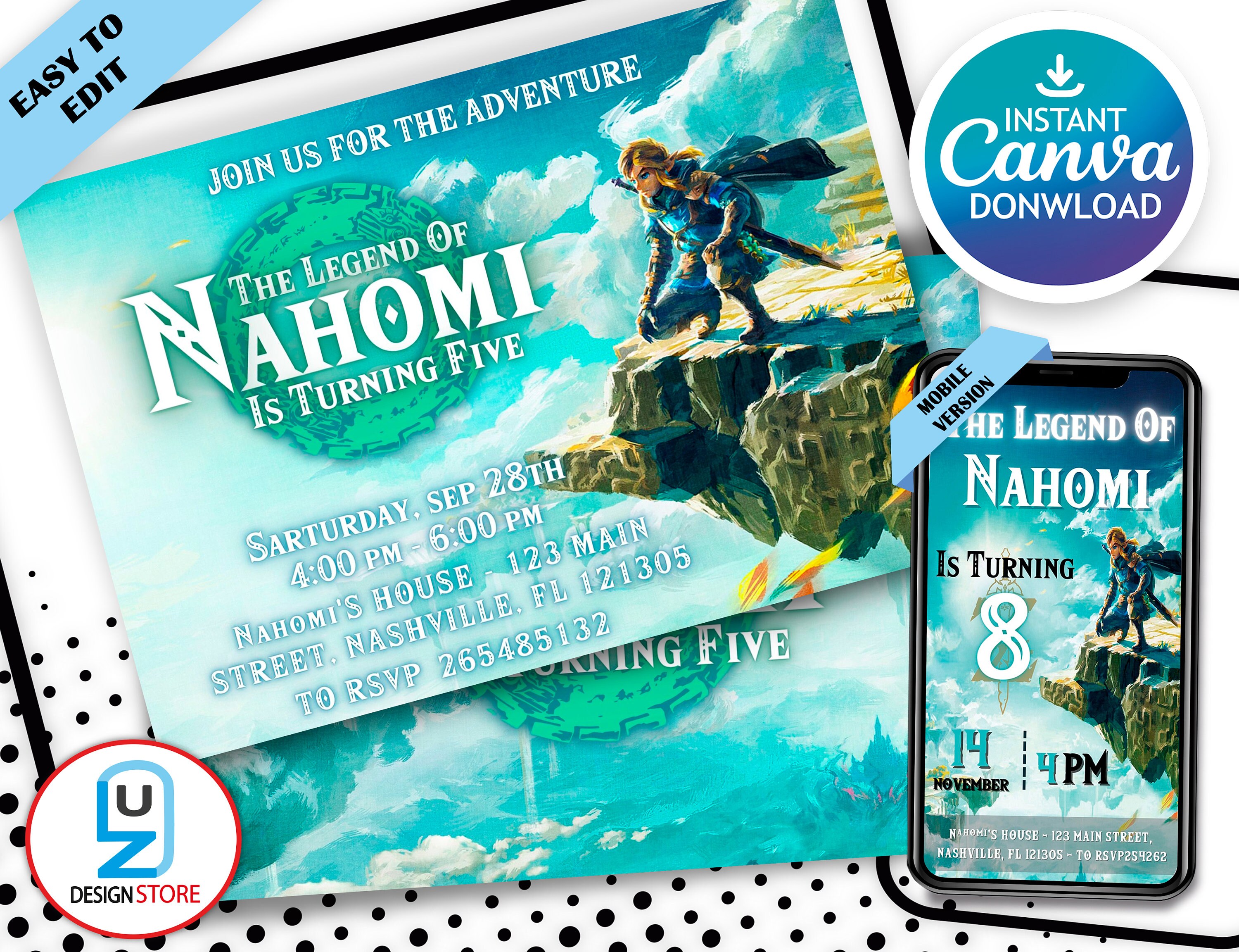 Editable the Legend of Zelda Link Birthday Invitation - Etsy