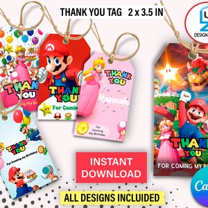 Mario Favor Tags, Super Mario Thank You Tags, Mario Brothers Birthday ...
