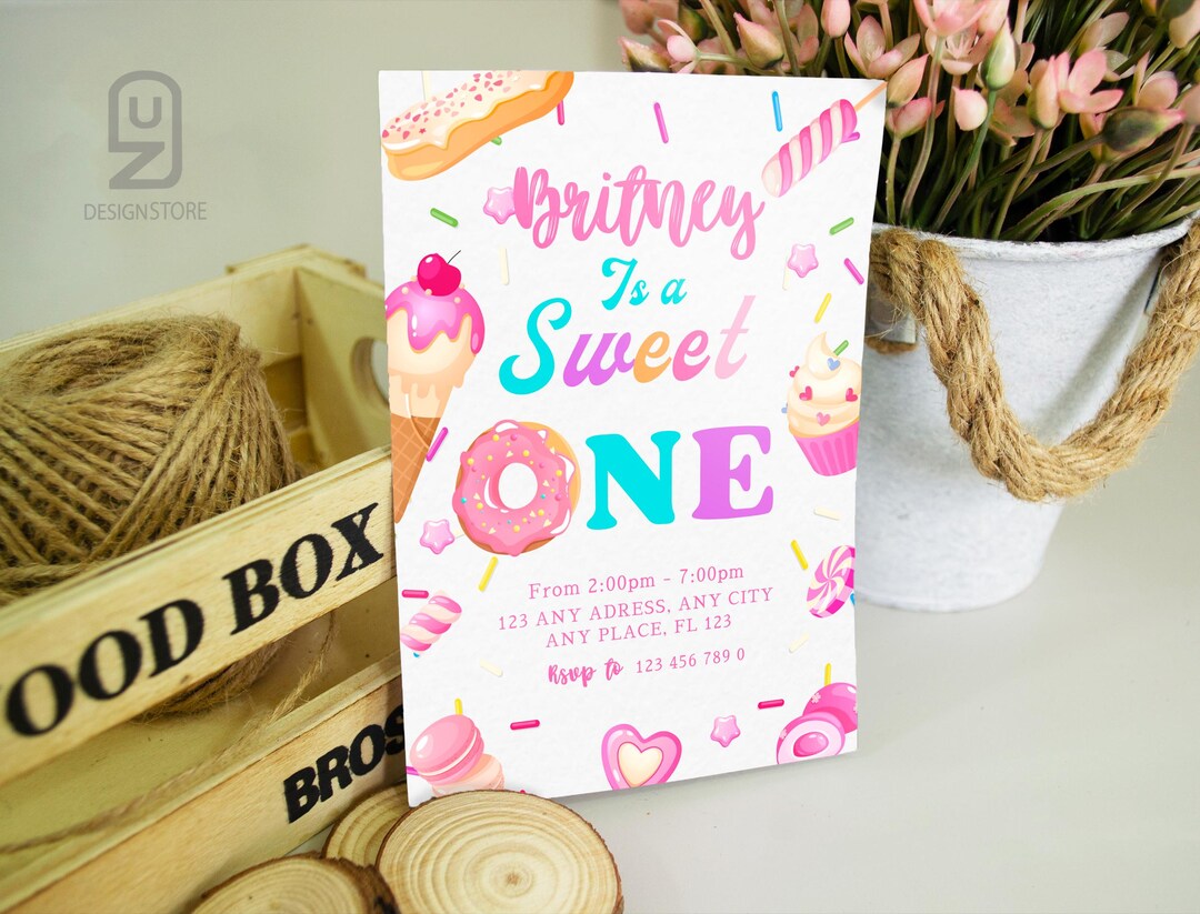 Sweet One Candyland Invite, Birthday Invitation, Candy Invitation ...