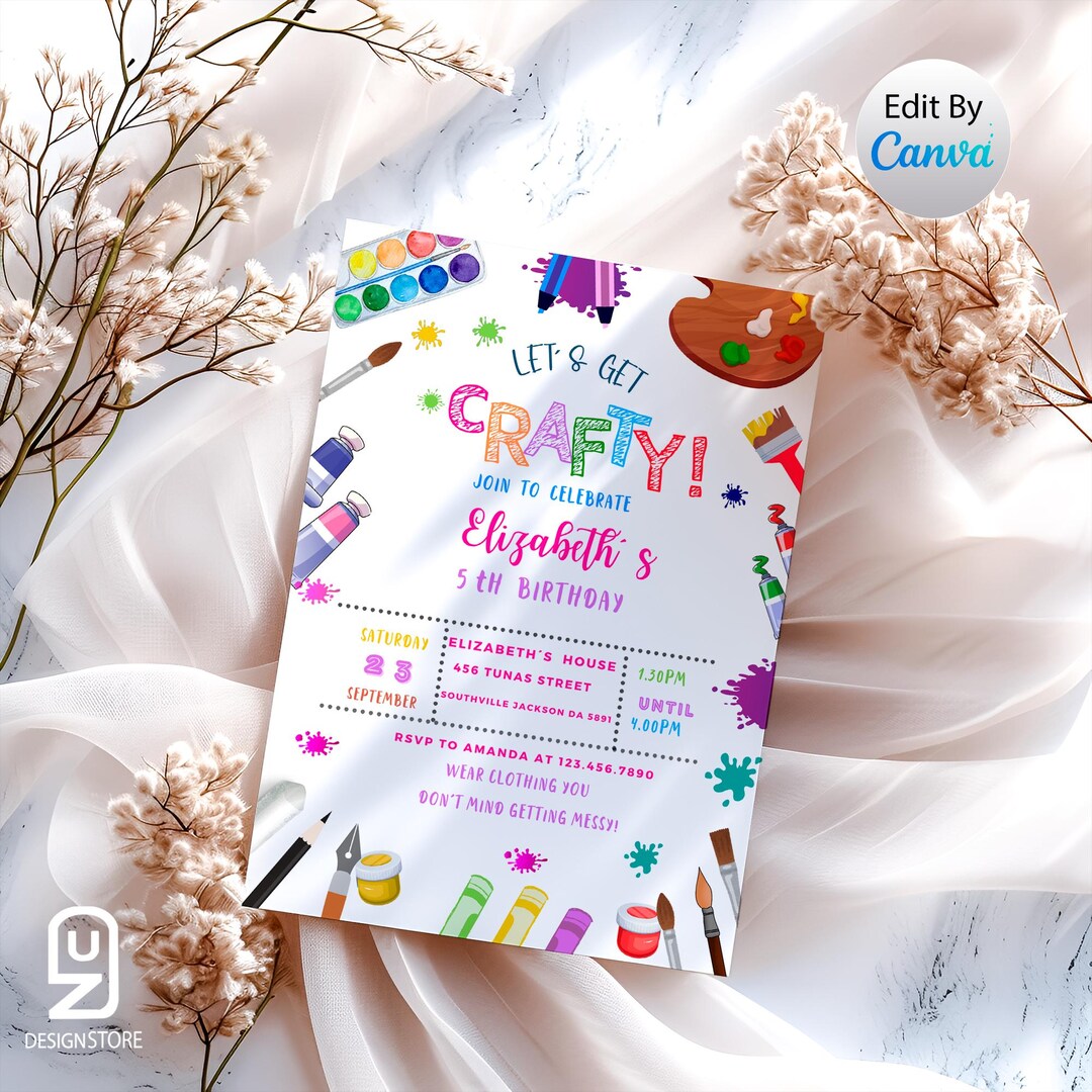 Craft Birthday Invitation: Editable Rainbow Art Party (digital Download ...