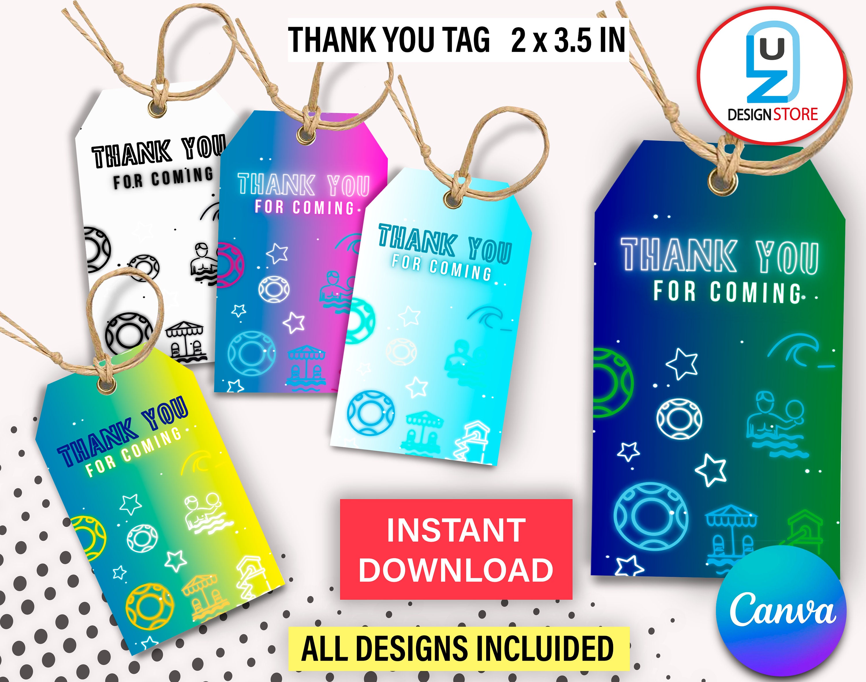 Water Park Thank You Tags: Birthday Party Favor Labels (digital ...