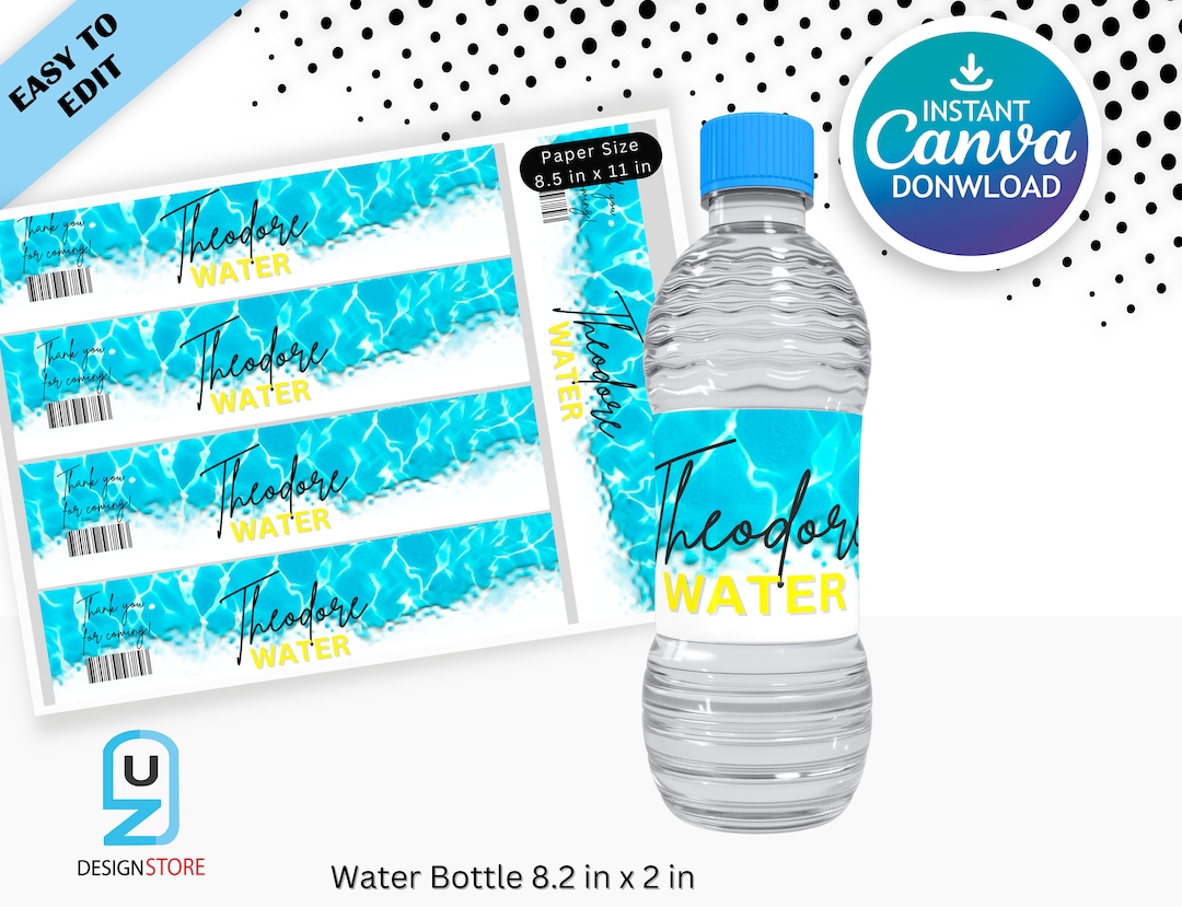 Editable Pool Party Water Bottle Labels Tropical Splish Splash Girly ...