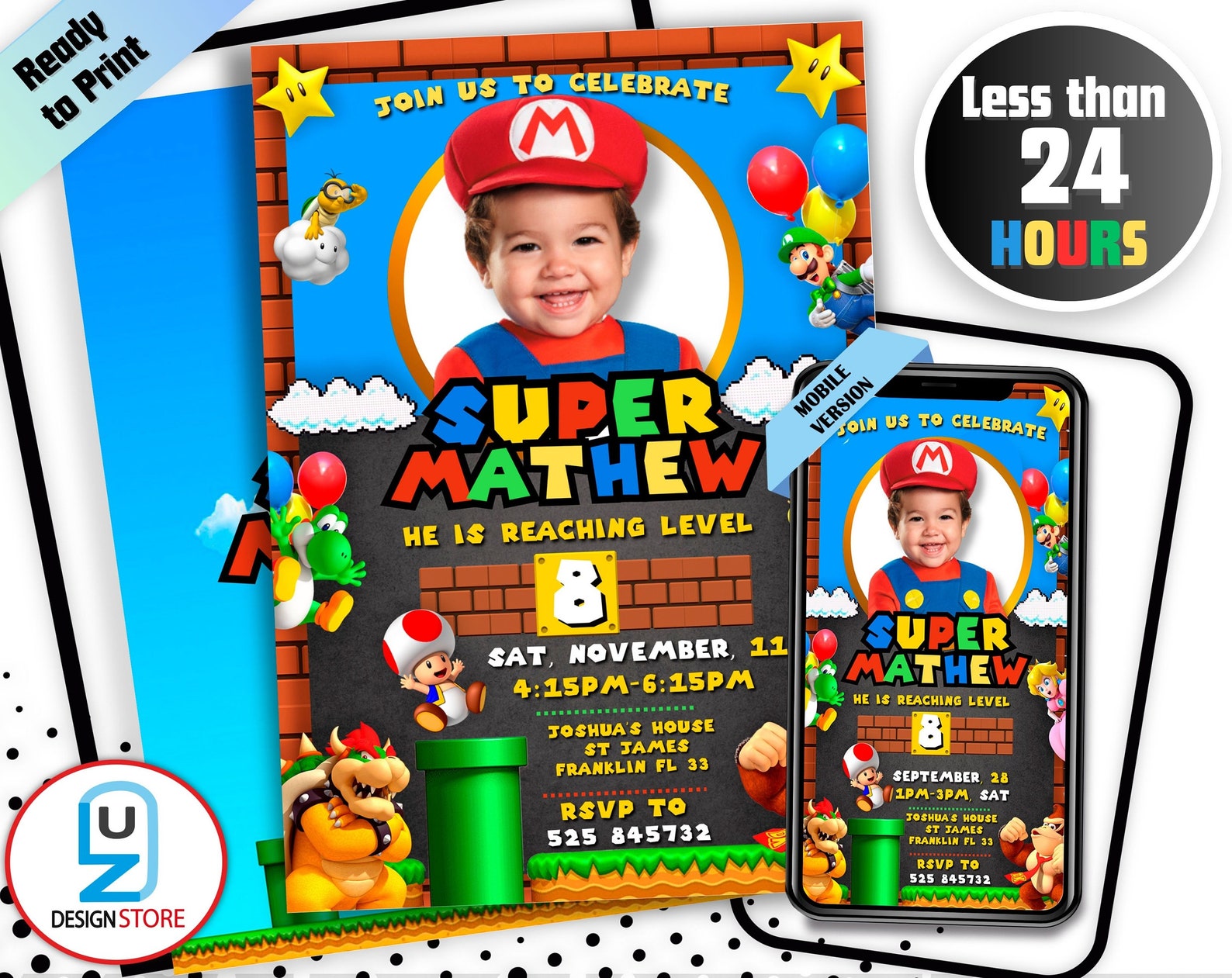 Super Mario Birthday Invitation Birthday Invitation Super Mario ...