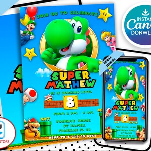 Yoshi Birthday Invitation Printable Invitation Instant Download Yoshi ...