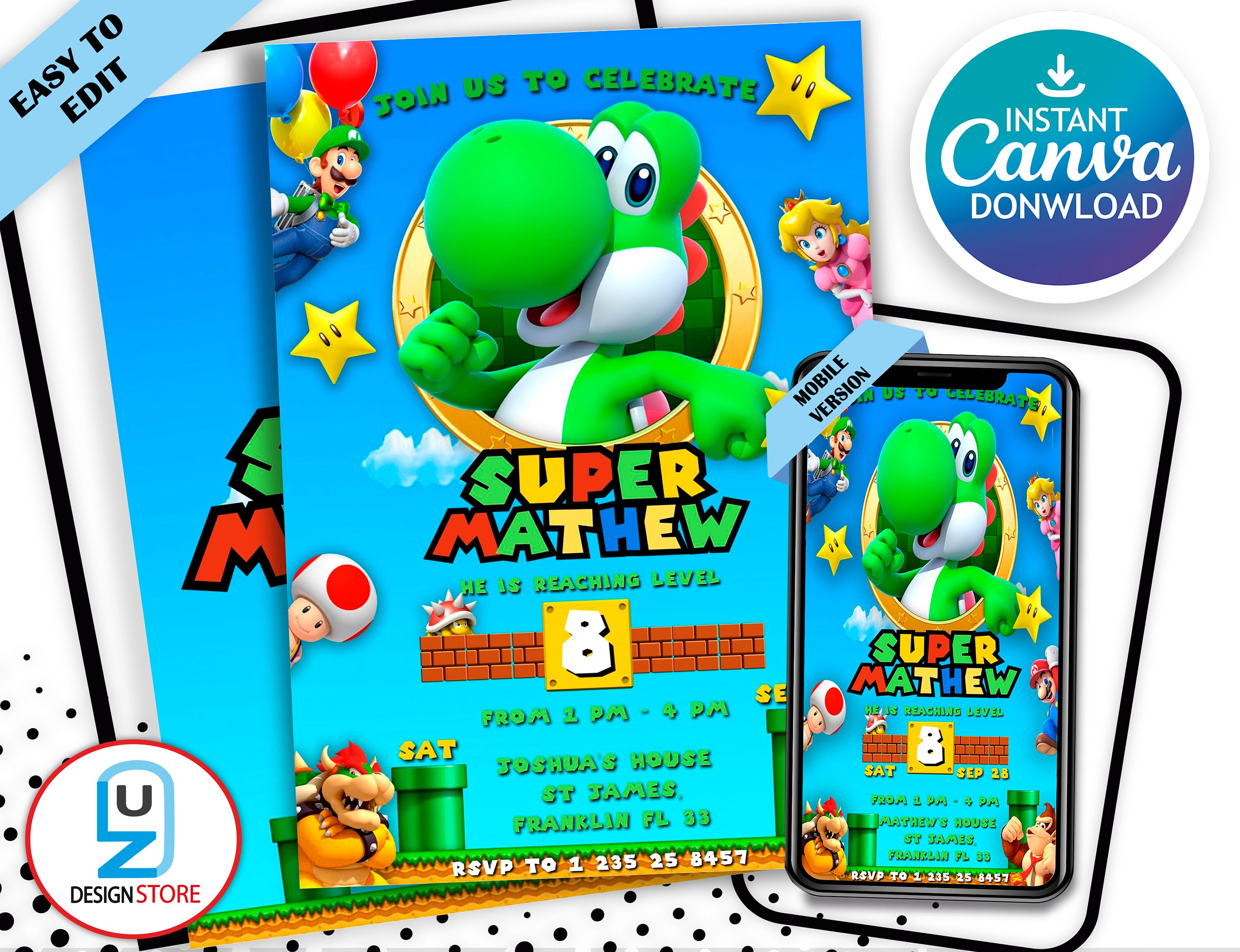 Yoshi Birthday Invitation Printable Invitation Instant - Etsy Australia