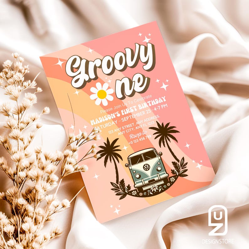EDITABLE Groovy One Birthday Invitation: Retro Girl 1st Birthday ...