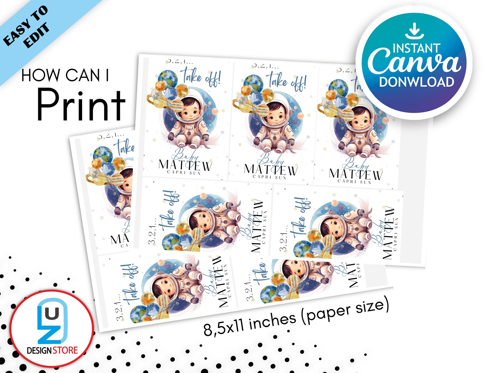 EDITABLE Outer Space Capri Sun Labels, Juice Pouch Birthday First Trip ...