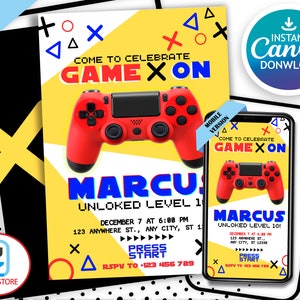 Video Game Birthday Invitation Printable Neon Glow Boy Gamer - Etsy