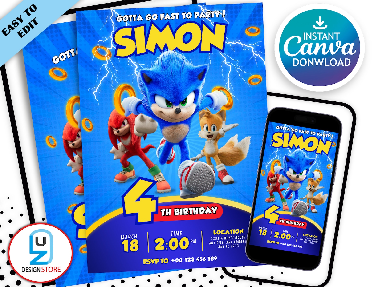Plantilla de invitación de cumpleaños de Sonic editable, invitaciones para fiestas de cumpleaños ...