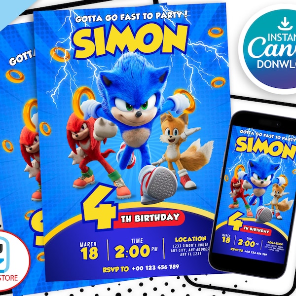 Sonic Birthday Invitation Kids - Etsy