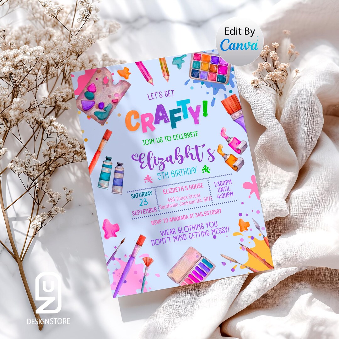 Craft Birthday Invitation: Editable Art Party Template (digital ...