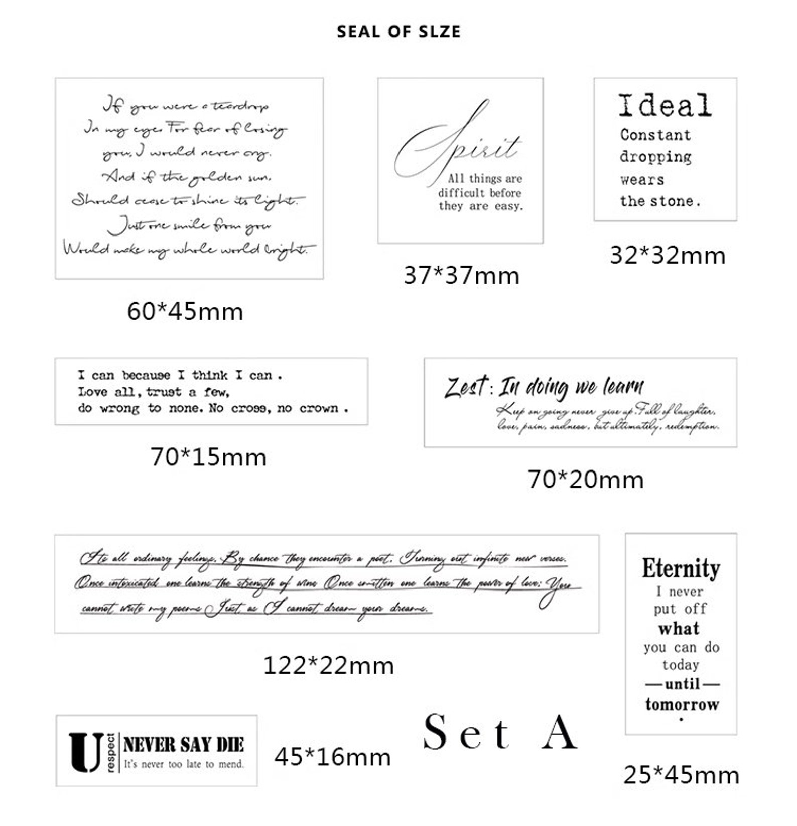 English Motto Seal Wooden Stamp Set 8pcs Collection Aphorism Wood ...